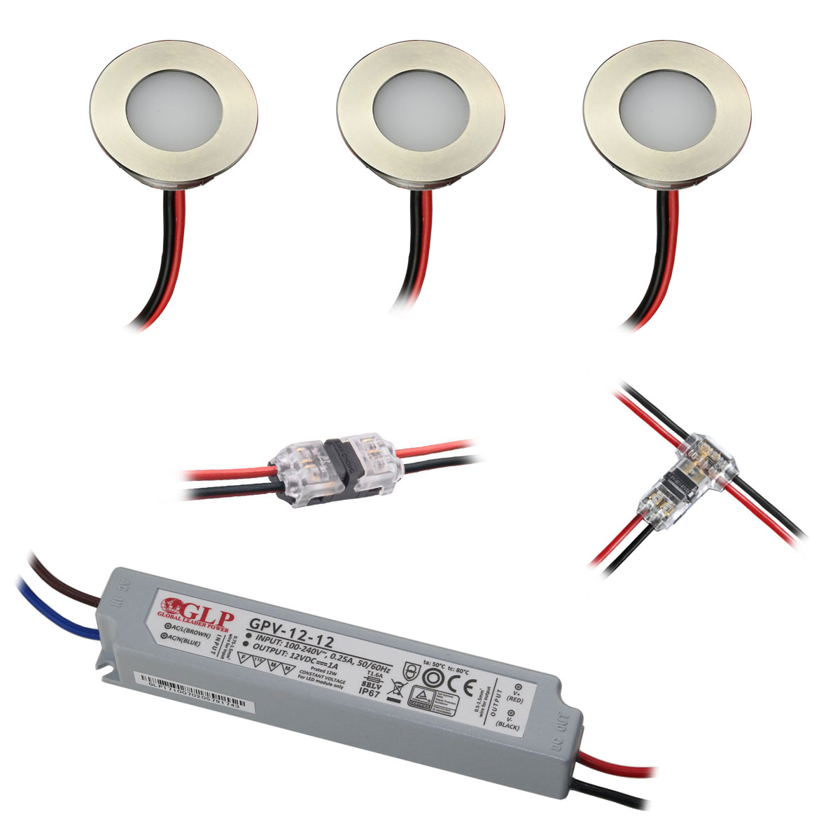 LED Mini LED-Bad-Einbauleuchte 3er KIT, rostfreier Edelstahl, IP67 ...